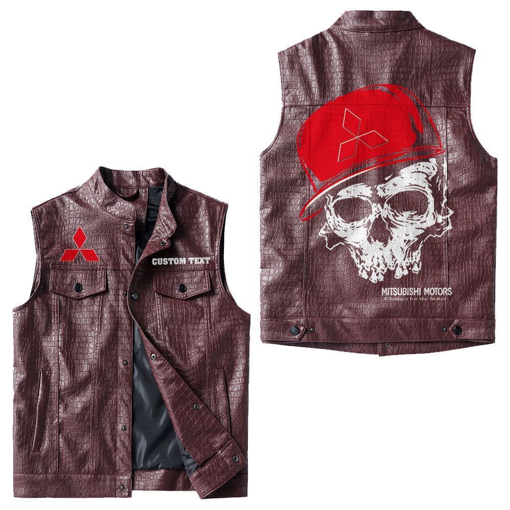 Skull Design Mitsubishi Personalized Leather Vest – Car Guy Biker Gifts ...
